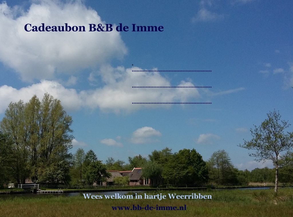 Cadeaubon algemeen B&B de Imme - De Imme